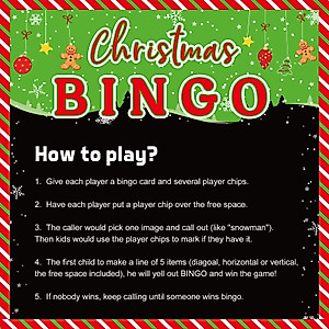 Skylety Christmas Bingo Game Cards for Adults 24 Players Holiday Christmas Games Sets for Large Groups Family Party School Classroom Xmas Activities