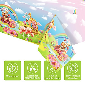 3Pcs Candyland Tablecloth Candy Land Lollipop Birthday Table Cloths Plastic Table Covers for Girls Birthday Baby Shower Donut Party Decorations for Party Supplies