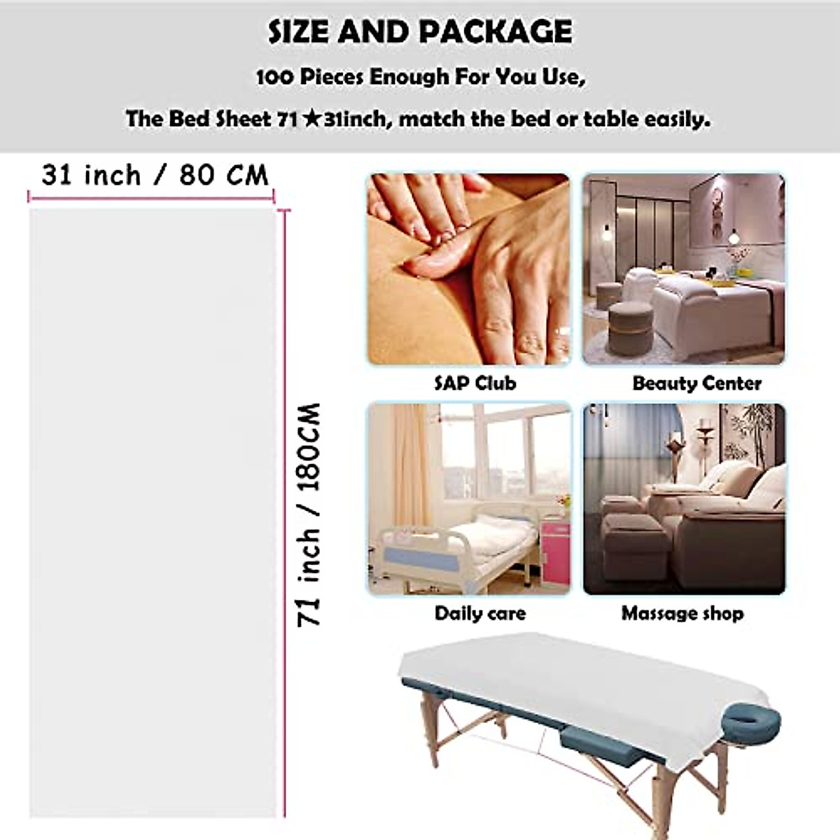 100pcs Disposable Massage Table Sheets, Non-woven Bed Breathable Sheet, 31"*71" Thin Bed Covers for Beauty SPA Salon Hotel Table Cover