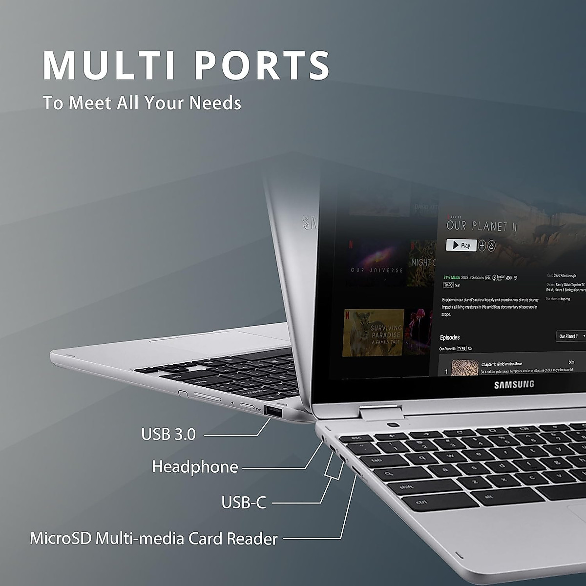 SAMSUNG Plus V2 2 in 1 12.2" FHD Touchscreen Chromebook Laptop Student, Intel Celeron 3965Y, 4GB RAM, 64GB eMMC, Wi-Fi, Bluetooth, Zoom Meeting, Stylus Pen, Wireless Mouse, Chrome OS, GM Accessory