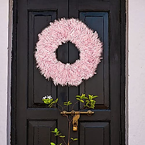 FRAKYEN Christmas Wreath Merry Christmas Garland Holiday Door Wreath Xmas Wreath with Pink Accents for Outdoor Indoor Home Party Décor,12inch