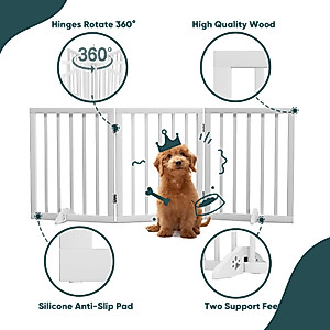 Semiocthome Wooden Dog Gates for The House 24"H Expandable Doggy Gates for Doorways 55"W Free Standing Pet Gate with 2 Support Feet for Stairs 3 Panels Dog Barriers for Home No Installation Resquired