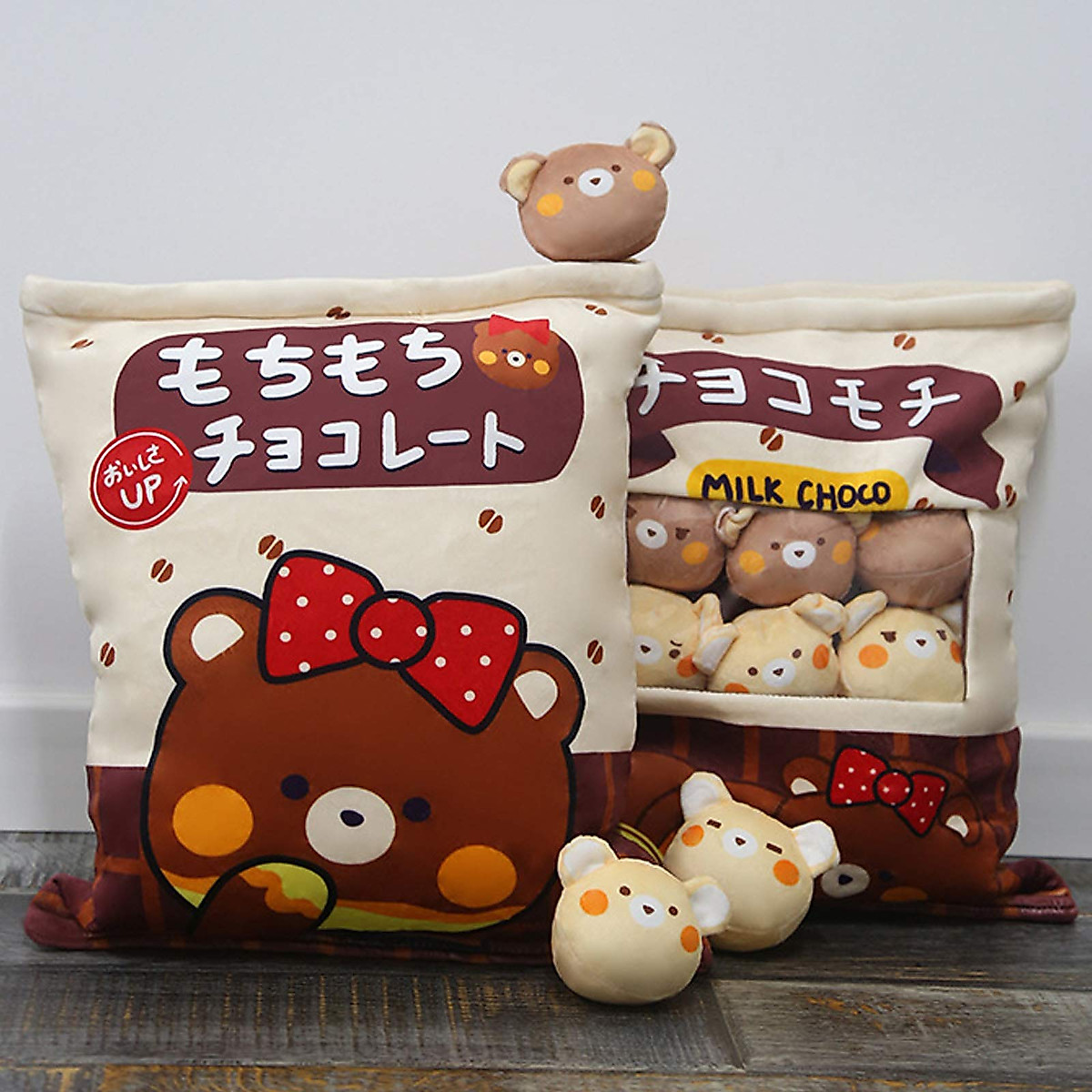 Nenalayo Cute Bag of Chocolate Bear Plush Toy Soft Throw Pillow Stuffed Animal Toys Creative Gifts Room Decor Creative Gifts for Girls