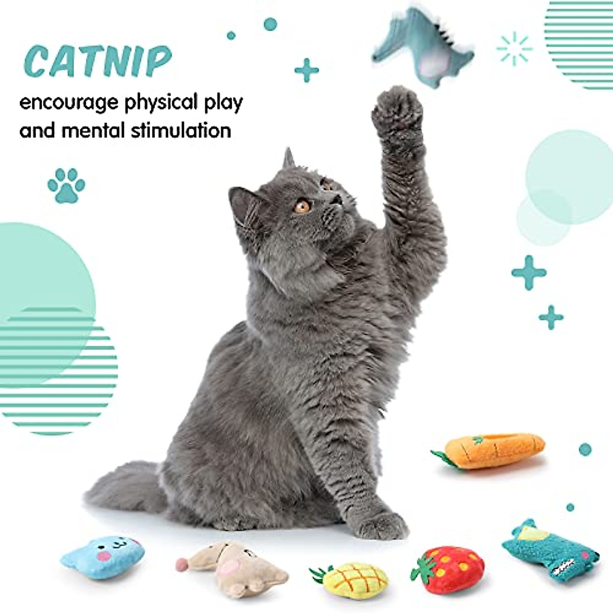 20 Pieces Catnip Toys for Indoor Cat Plush Cat Chew Toys Cute Kitten Catnip Toys Cat Pillow Toys Kitten Entertaining Toys Interactive Cat Toys in 20 Different Cute Shapes Design for Cat Kitten Kitty