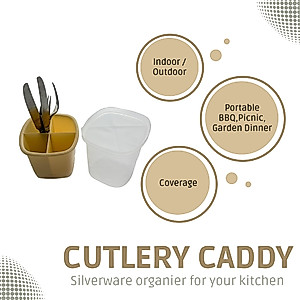 Rattan Covered Cutlery and Utensil holder, Flatware Plastic Caddy Organizer for Silverware with Cover top Perfect for Kitchen, picnic, home, BBQ, Party, Camping, Outdoor and Restaurant (BLACK)