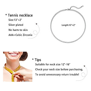 Luxval Tennis Necklace 14K Silver Choker Necklaces for women Dainty Zirconia Cut Faux Diamond chain 3mm Width 13Inches