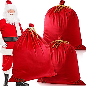 Eccliy 36 x 27 Inch Santa Christmas Gift Bag Red Velvet Santa Present Sack Bag with Drawstring Treat Bag for Xmas Party Favor Supplies Holiday Party Supply Wrapping (3)