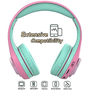 Riwbox Kids Headphones, CB-7S Cat Kids Toddler Headphones with LED Light, 75/85/95dB Volume Limited, Kids Bluetooth Headphones with Mic for School/Tablet/Girls (Pink)
