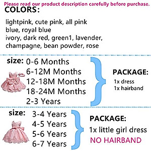 KILO&METERS Christening Lace Flower Baby Girl Dress Princess Formal Prom Tutu Ball Gown, Bean Powder, 3M.