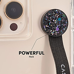 Case-Mate Elastic Strap Phone Grip - Finger & Hand Phone Holder, Mobile & Tablet Phone Strap For iPhone 14 Pro Max/ 13 Pro Max/ 12 Pro Max/ 11/ S23 Ultra/ Pixel 7, 3M Supreme Adhesive - Black Glitter