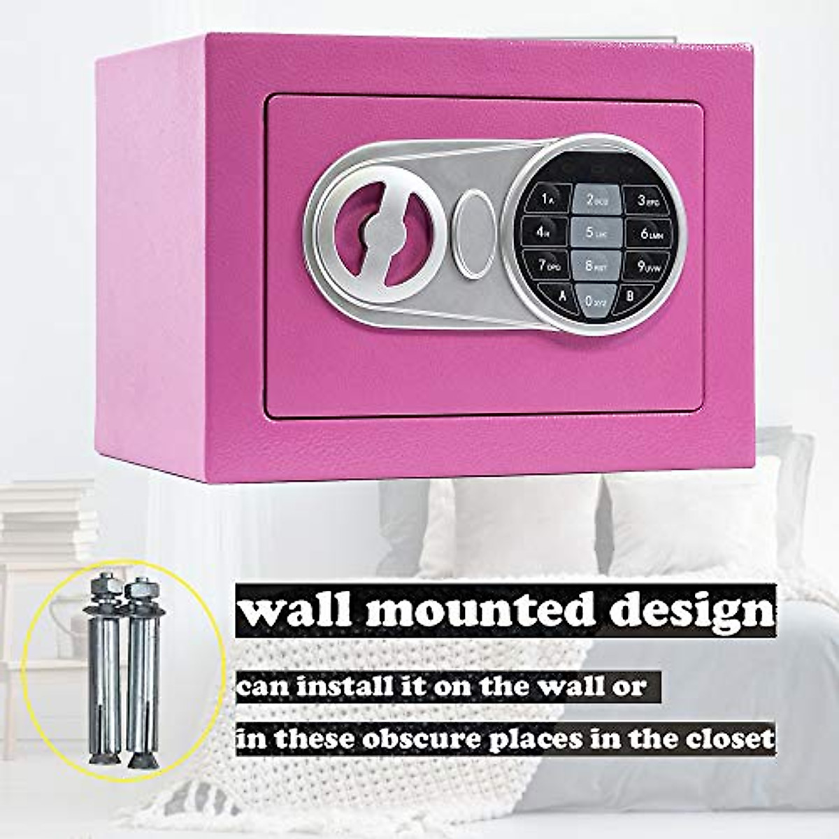 SamYerSafe Safe Box with Sensor Light, Security Safe with Electronic Digital Keypad Money Safe Steel Construction Hidden with Lock，Small Safe for Office Home Hotel (Pink)