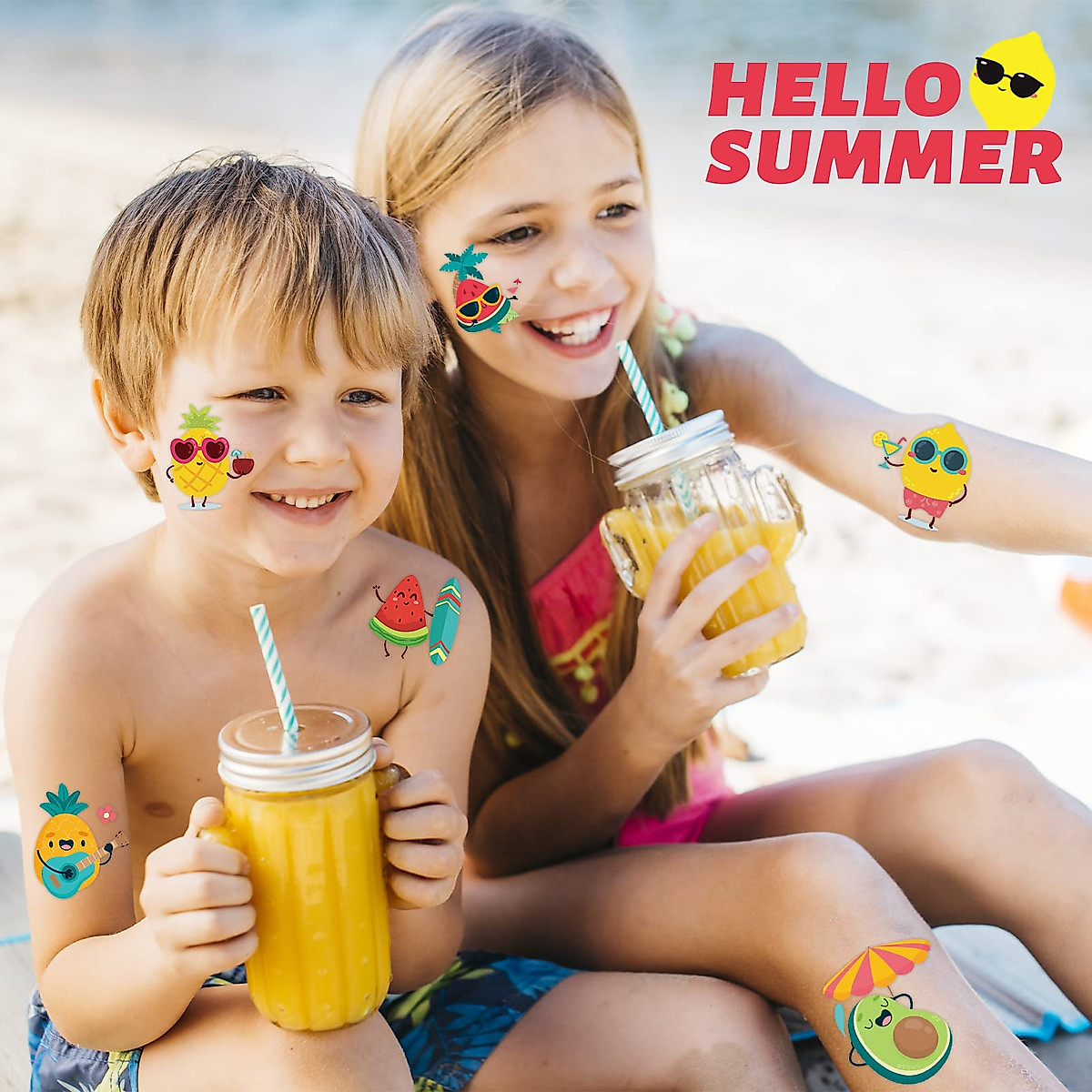 240 Pcs Summer Fruit Temporary Tattoos for Kids, Safety Waterproof Bulk Tattoos Stickers, Hawaiian Themed Tattoos Toys, Best Choice for Summer Party and Goody Bag Stuffers, 60 Different Designs