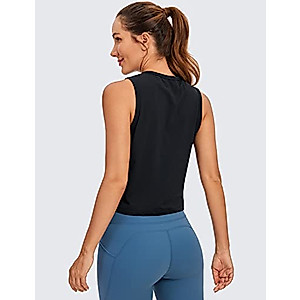CRZ YOGA Pima Cotton Cropped Tank Tops for Women High Neck Crop Workout Tops Sleeveless Athletic Gym Shirts Black Medium
