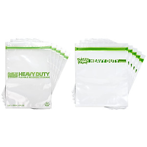 REUSABLE STORAGE BAGS BUNDLE by Smelly Proof - Heavy Duty 5mil, USA Made PEVA & BPA Free Dishwasher-Safe Triple Zip Clear Flat Design - 5 Gallon & 5 Quart Sizes Combo Pack