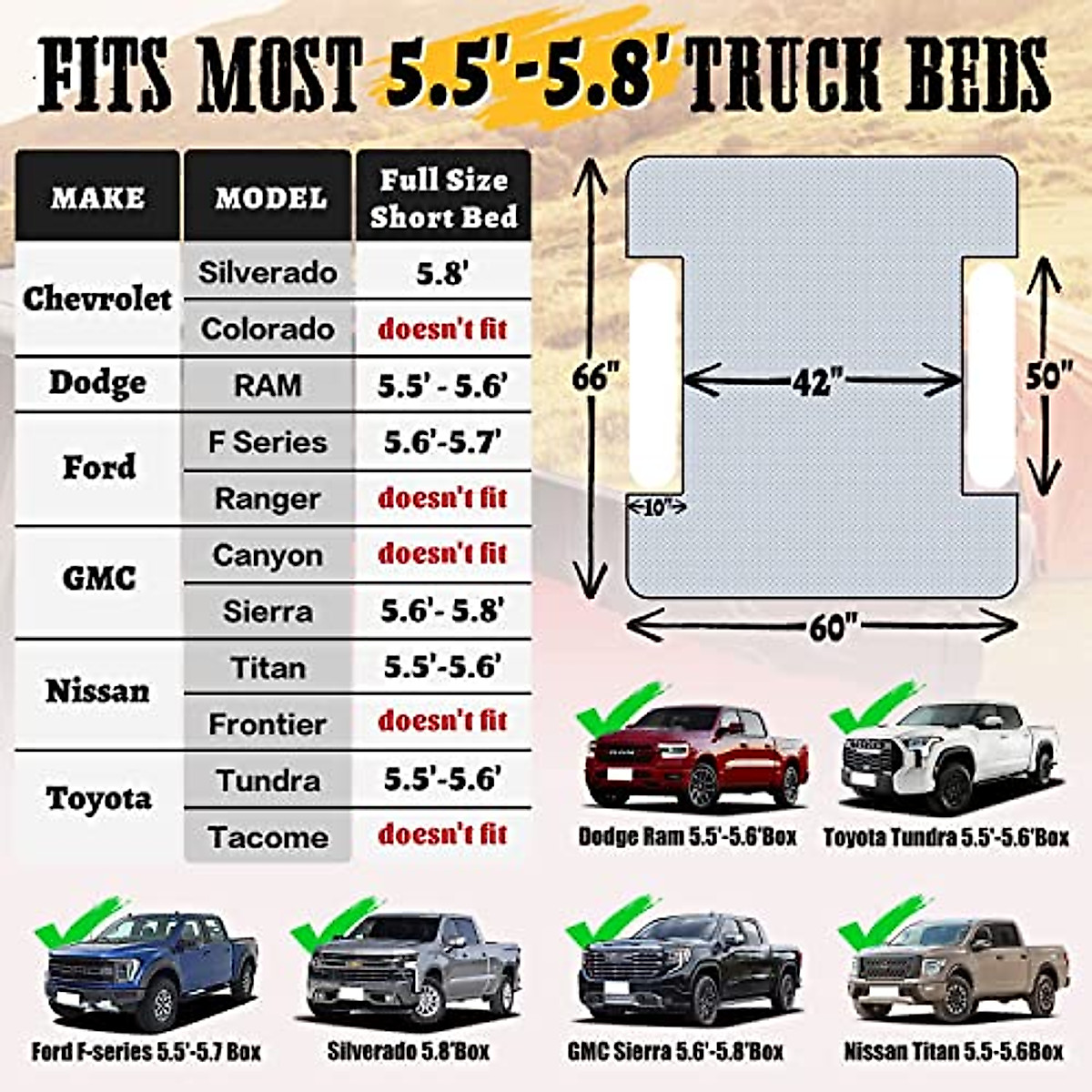 Umbrauto Inflatable Truck Bed Air Mattress for Full Size Short Truck Beds, 5.5-5.8ft, with Pump &amp; Carry Bag. Perfect for Outdoor Adventures.