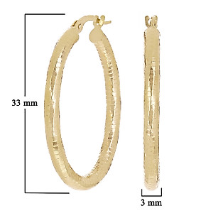 Italian 14k Yellow Gold Honeycomb Hollow Oval Hoop Earrings 1.3" 3mm 2.2 grams