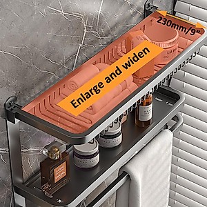 Stainless Steel Towel Rack for Bathroom Towel Storage, 3-Tier Foldable Towel Shelf with Towel Bar Hooks,Wall Mounted(Grey)