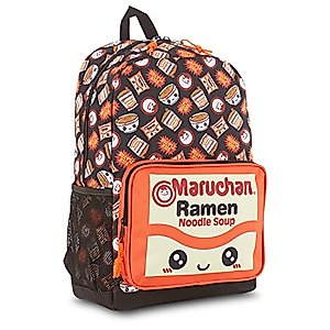 Maruchan Cup Noodles Allover Backpack Ramen Noodles Happiness in a Cup Bookbag - Knapsack for All (Black)