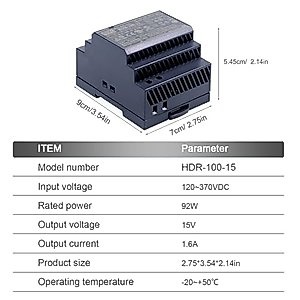TorqCali HDR-100-15 85W Slim DIN Rail Power Supply 15V 6.13A Universal Input for Industrial Automation, Building Automation, and Home Automation