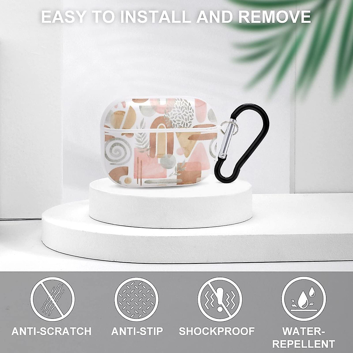 Aesthetic Boho Abstract Shapes Print Airpods Pro Case with Key Chain Full Protective Durable Shockproof Wireless Headphone Case PC Hard Case Cover for Apple AirPods Pro Case 2nd/1st Generation