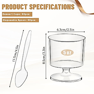 120 Pcs Dessert Cups with Spoons 60 Pcs 5 OZ Mini Clear Plastic Dessert Parfait Cup 60 Pc Spoons for Party Small Round Serving Goblet Wine Shot Disposable Fruit Ice Cream Mousse Pudding Appetizer Bowl