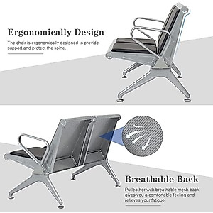 JSUN7 4-Seat Office Waiting Room Chairs - PU Leather Reception Bench, Guest Chairs Airport Seating with Armrests for Hospital Bank Salon Barber Hall Room Conference, Set of 2, Black