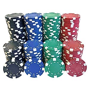 SEETOOOGAMES 200 Pieces 11.5g Clay Composite Dice Striped Casino Poker Chips- 4 Colors (red, Green, Black and Blue)