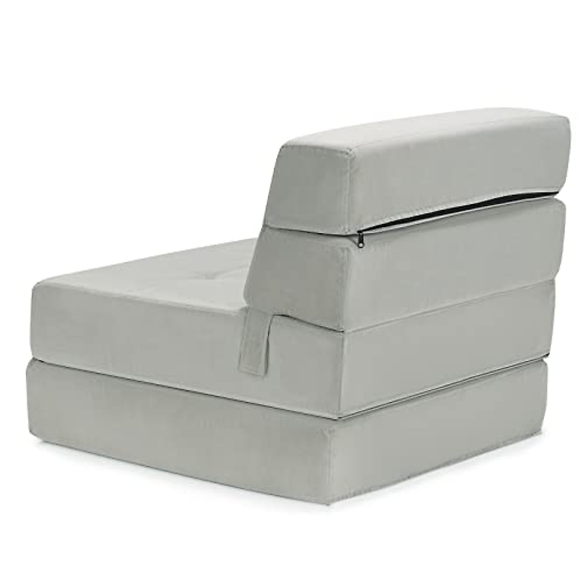COSTWAY Triple Fold Down Sofa Bed, 3-in-1 Fold Floor Couch Lounge Sleeper with Thick Cushion, Flock Fabric, Convertible Design, Portable Single Guest Bed Mattress for Living Room Bedroom (Grey)