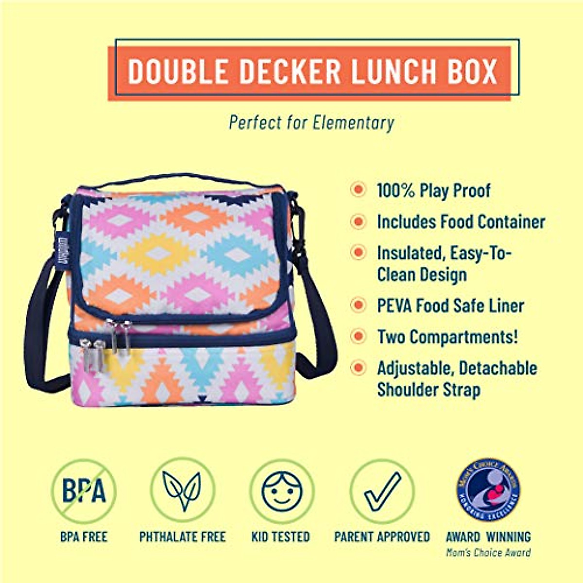 Wildkin Two Compartment Insulated Lunch Bag for Boys & Girls, Perfect for Early Elementary Lunch Box Bag, Ideal Size for Packing Hot or Cold Snacks for School & Travel Lunch Bags (Aztec)