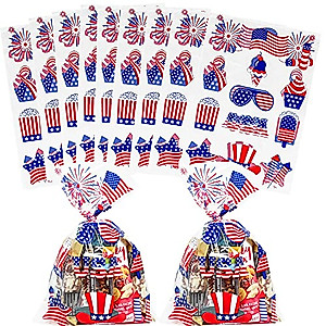 4th of July Cellophane Bags | 100 pcs (6” x 9” Inch) USA Treat Bags | 2.5 Mil Snack Bags with USA Patriotic Designs | Independence Day Cello Treat Bags| USA Game Day Party Decoration | 4th of July Party Treat Bags | By Anapoliz