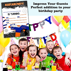 Birthday Party Invitation Cards, Dart War Party Celebration, Blaster Nerf Gun Battle Birthday Party Supplies, Favors, 20 Cards With 20 Envelopes – (B03)
