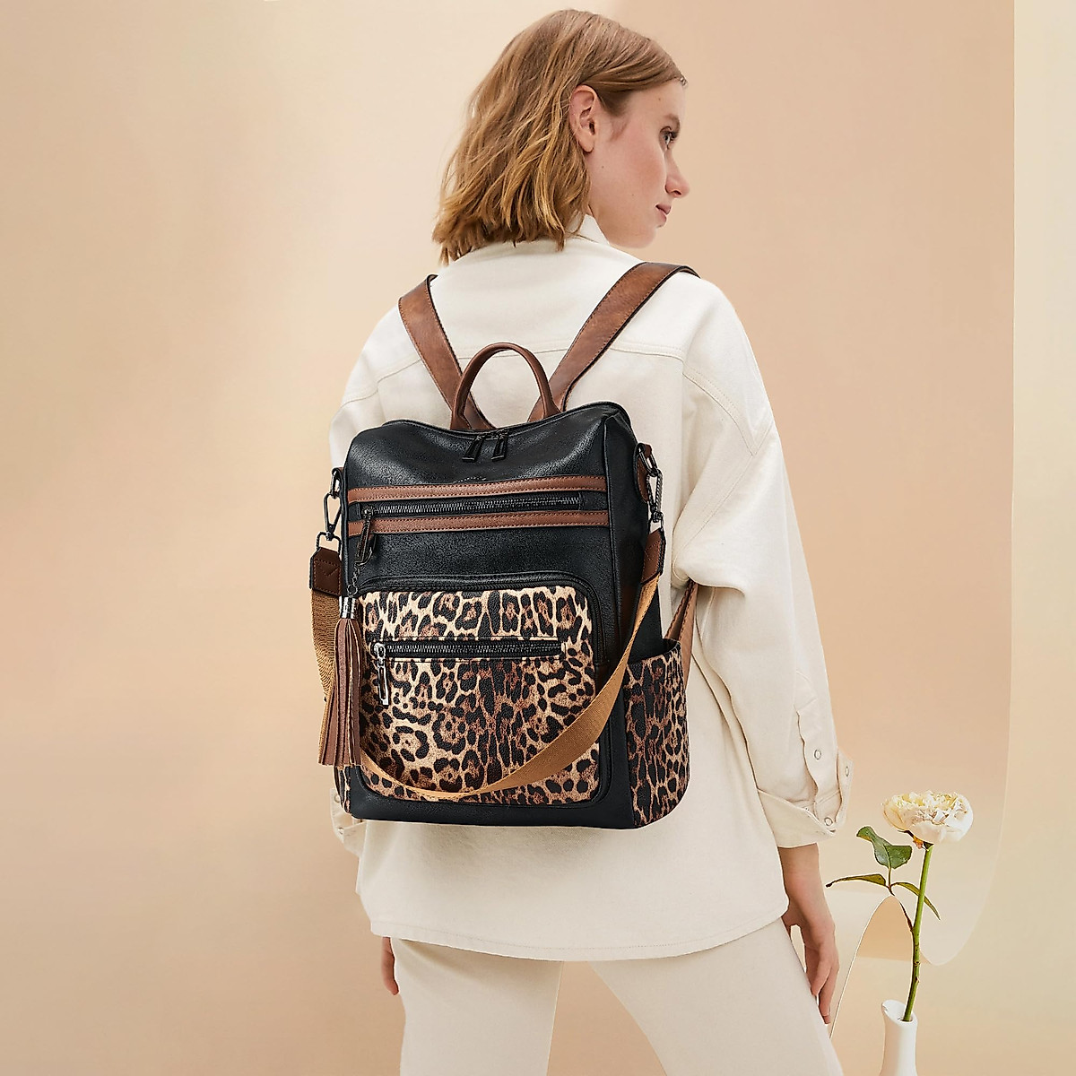 Shrrie Backpack Purse for Women Leather Backpack Fashion Designer Travel Backpack Convertible Shoulder Bag