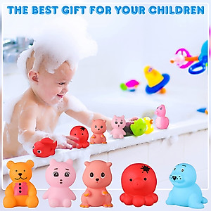50 Pcs Baby Bath Toys Bulk Infant Bath Toys Water Float Squeak Rubber Animal Toys Bathtub Pool Toy for Toddlers Kids Bath Time Shower Party Favors Birthday Gifts, Random Style