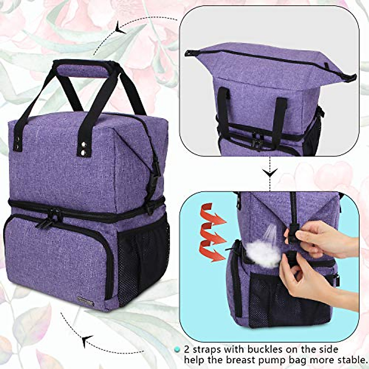 Luxja Breast Pump Bag with 2 Compartments for Breast Pump and Cooler Bag, Leakproof Pumping Bag for Working Mothers (Fits Most Major Breast Pump), Purple