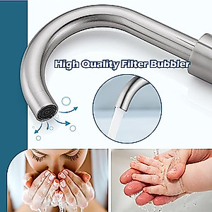 Midanya Single Handle Bathroom Sink Faucet, Wet Bar Pre-Kitchen Farmhouse RV Small Vanity Faucet with 360°Rotation Spout with Deck Plate, Supply Hoses and Drain Stopper,Brushed Nickel