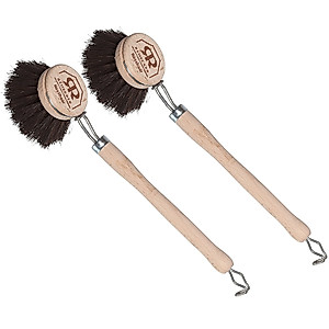 Redecker German-Made Horse Hair Bristle Dish Brush, Soft All-Purpose Scrubber for Kitchen & Household with Strong Horse Hair Bristles, 1-1/2 inch Replaceable Brush Head, Set of 2, 9-inches Long