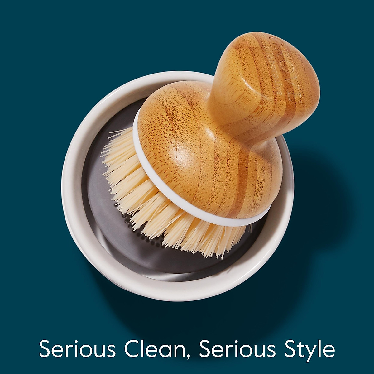 Grove Co. Bubble-Up Dish Soap Dispenser & 2 Pack Brush Set, Ergonomically Designed Dish Scrubber, Removes Tough Messes, Gentle on Dishes, Sustainable Solution to The World's Waste