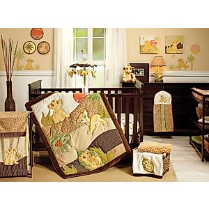 Disney Lion King Simba's Wild Adventure 7 Piece Nursery Crib Bedding Set, Appliqued Comforter, Sage, Orange, Brown, Ivory