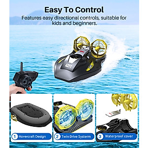 SYMA Remote Control Boat for Kids and Adults, 2.4GHz Q11 Amphibious RC Boats for Land, Pools and Lakes with Double Power, Low Battery Reminder, Speed Hovercraft Toys Gifts for Boys Girls