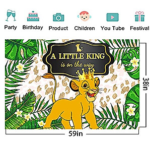 Lion Backdrop for Gender Reveal Party Supplies A Little King is On The Way Banner for Party Decorations Green Leaves Baby Shower Photo Background 59x38in