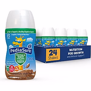 PediaSure Grow & Gain with Fiber, 3g Fiber to Support a Healthy Digestive System, Nutrients for Immune Support, Kids Nutritional Shake, DHA Omega-3, Non-GMO, Chocolate, 7.4 fl oz (Pack of 24)
