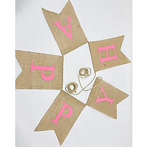Shimmer Anna Shine Burlap Happy Birthday Banner for Birthday Party Decorations (Pink)