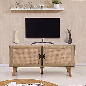 Sophia & William TV Stand for TV's Up to 50 inches, Media Entertainment Center Farmhouse TV Console Table with Storage Cabinet and 2 Natural Rattan Doors for Living Room and Bedroom