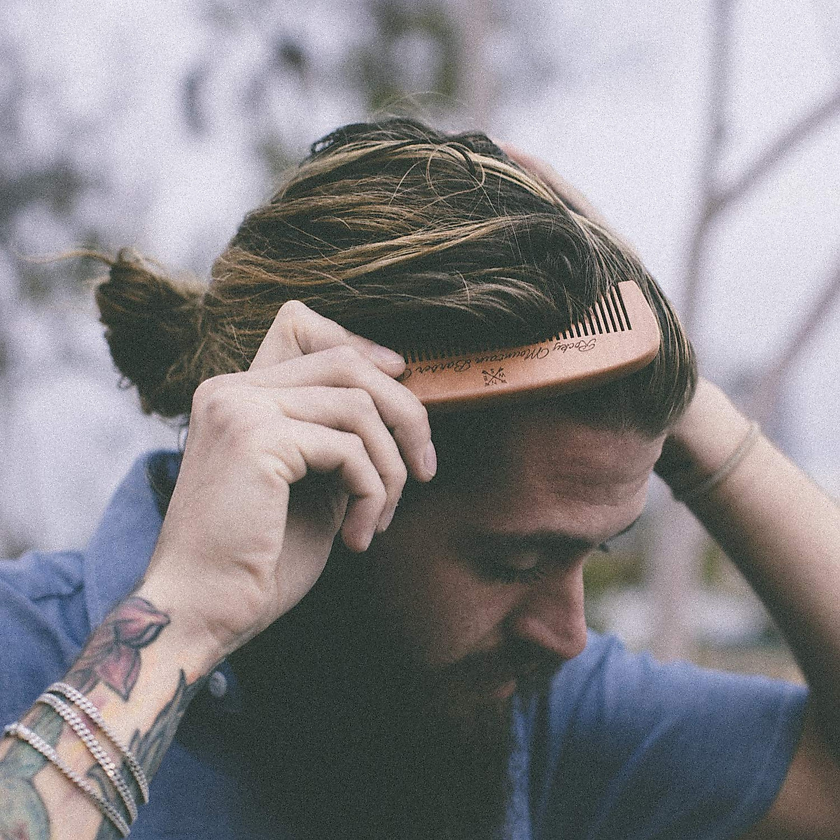 Hair Comb - Wood with Anti-Static & No Snag Handmade Brush for Beard, Head Hair, Mustache with Design in Gift Box