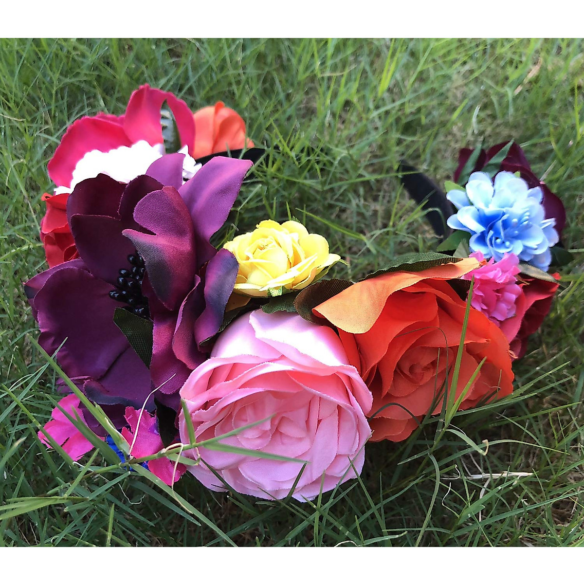 DreamLily Frida Kahlo Mexican Flower Crown Floral Headband Party Costume Day of the dead Headpiece NC12 (Mexican Crown)