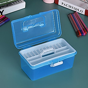 mewmewcat art box with handle,Clear Plastic Art Storage Box Watercolor Oil Painting Supplies Multipurpose Case Portable for Artists, Blue