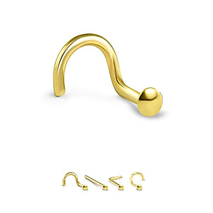 18k Solid Yellow Gold Right Nose Screw Ring 1.5mm Dome 22G