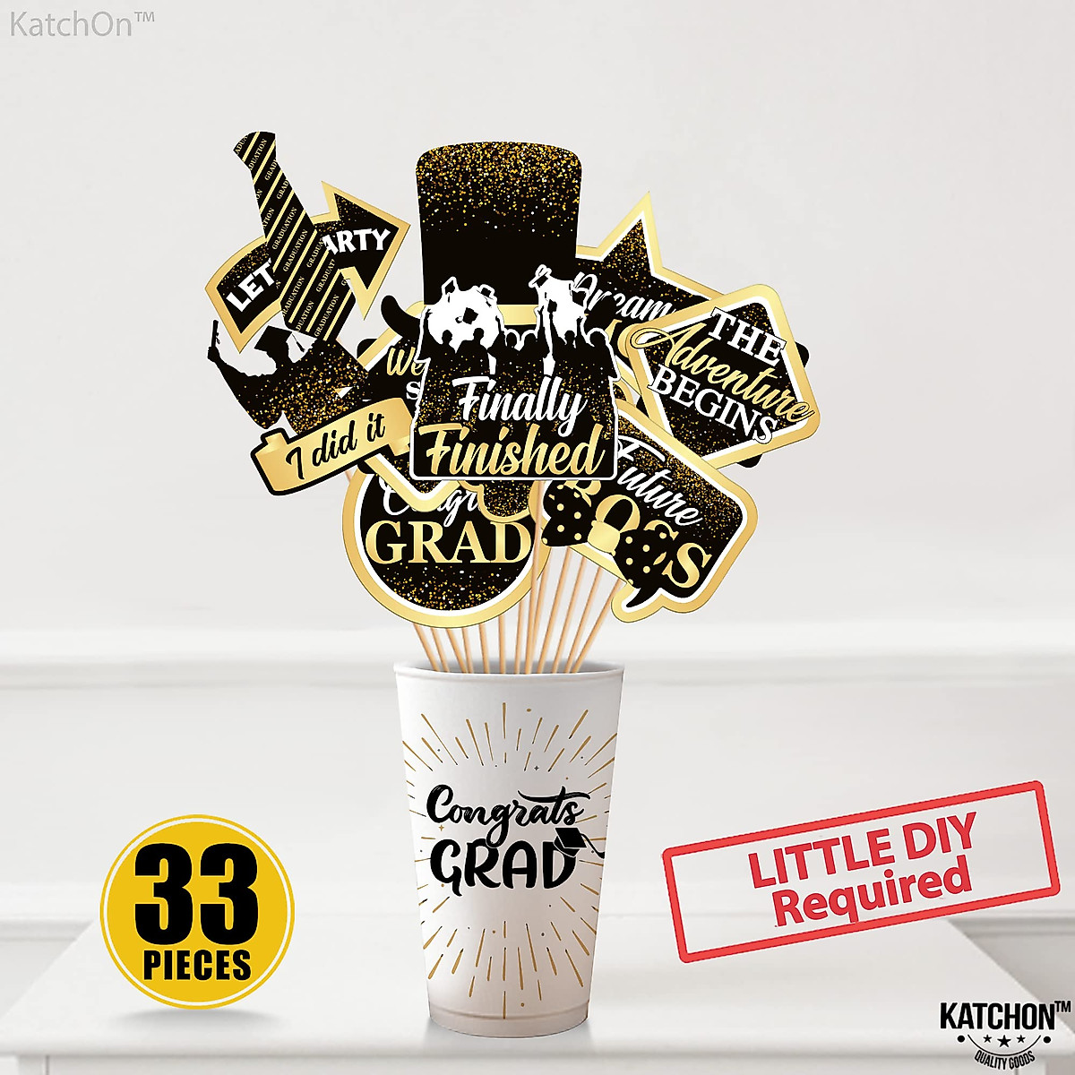 KatchOn, Black Graduation Photo Booth Props 2024 - Pack of 33 | Grad Photo Props, Black and Gold Graduation Photo Props | Graduation Props for Photoshoot 2024, Graduation Decorations Class of 2024