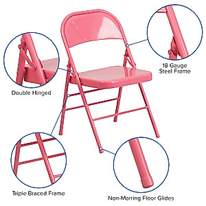 EMMA + OLIVER 2 Pack Bubblegum Pink Triple Braced & Double Hinged Metal Folding Chair