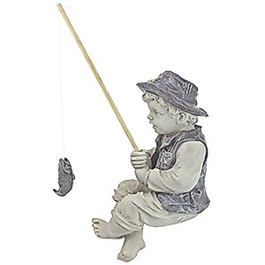 Design Toscano NG32122 Frederic The Little Fisherman of Avignon Boy Fishing Garden Statue, 6.5"D x 9.5"W x 15"H, two tone stone